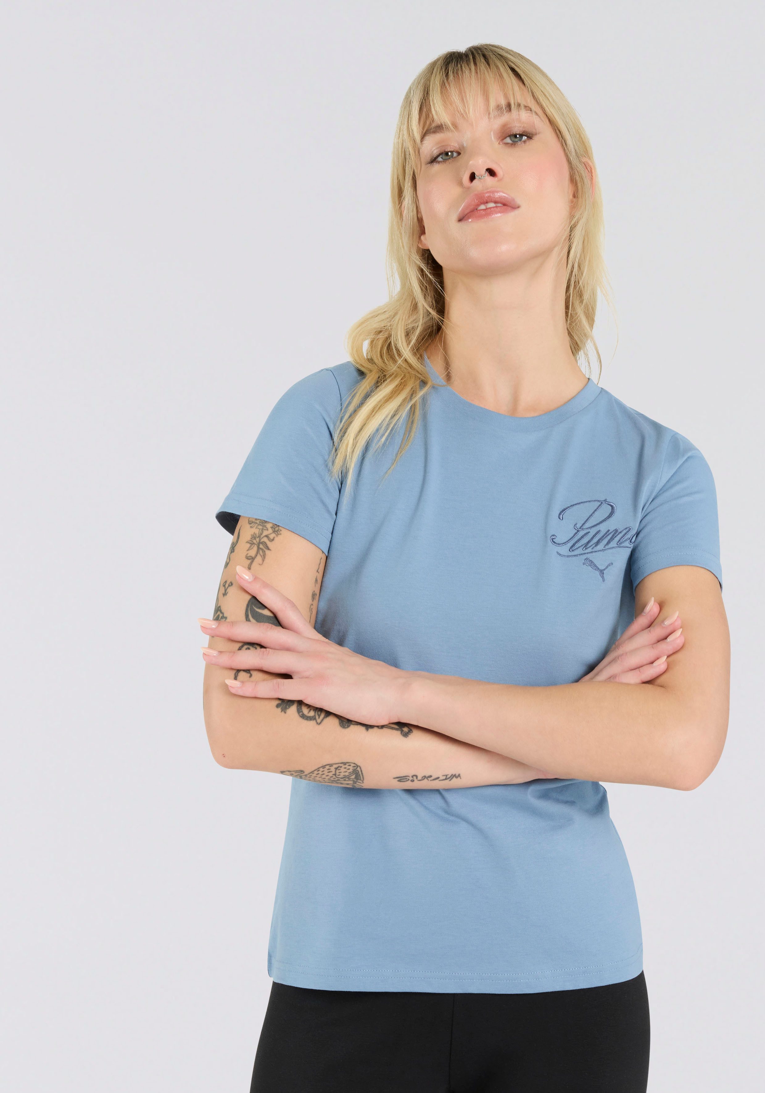 PUMA T-Shirt ESS SCRIPT TEE, 160 g/m², Single-Jersey-Gewebe